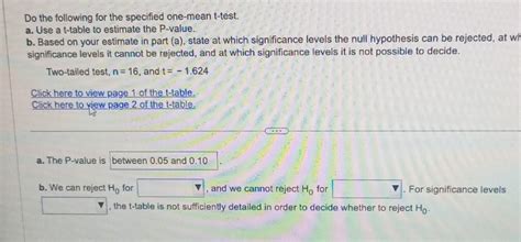 solved do the following for the specified one mean t test
