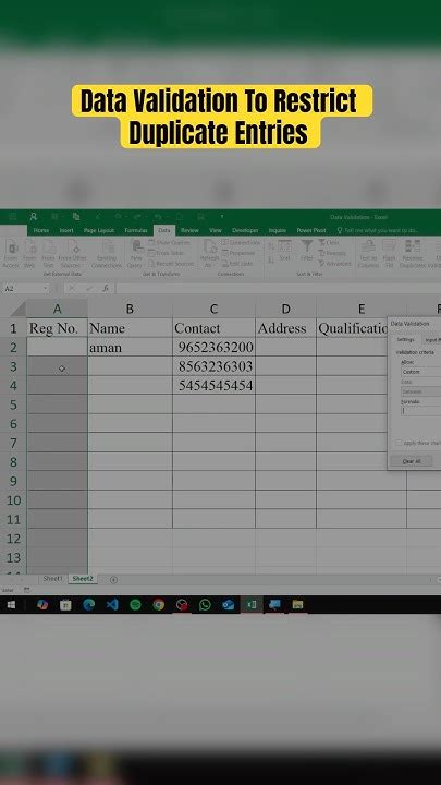 Data Validation To Restrict Duplicate Entries Shortvideo Viralvideo