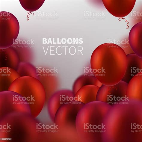 스톡 벡터 일러스트 레이 션 파티 빨간 현실적인 풍선 비행입니다 Defocused 매크로 효과입니다 플 래 카드 배너 전단지