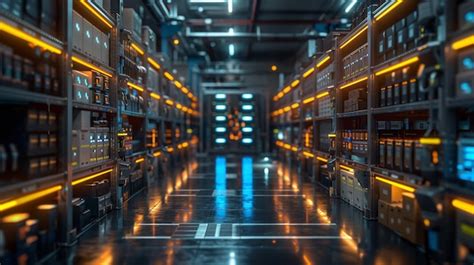 Futuristic Warehouse With Automated Storage Systems Generative Ai