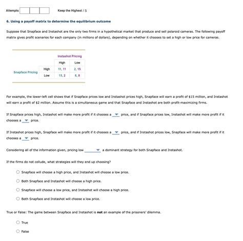Solved Using A Payoff Matrix To Determine The Equili