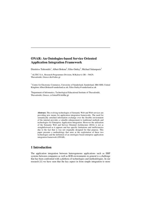 Pdf Onar An Ontologies Based Service Oriented Application Integration Framework