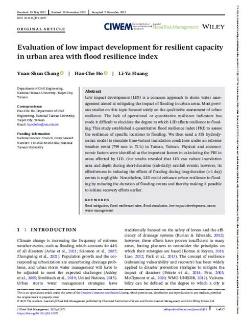 Evaluation Of Low Impact Development For Resilient Capacity In Urban Area With Flood Resilience