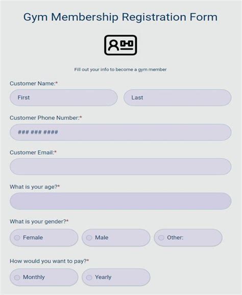 Free Gym Membership Registration Form Template