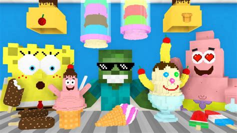 ماینکرفت باب اسفنجی پاتریک در بستنی فروشی