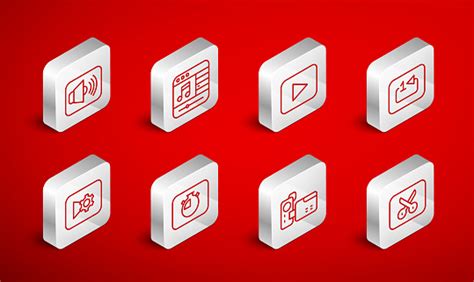 세트 음악 또는 비디오 편집 플레이어 재생 버튼 반복 트랙 음악 시네마 카메라 스피커 볼륨 스톱워치 및 설정 아이콘 벡터 3차원 형태에 대한 스톡 벡터 아트 및 기타 이미지