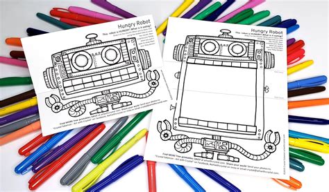 Hungry Robot Big Mouth Free Printable Colouring Craft Art With Crystal