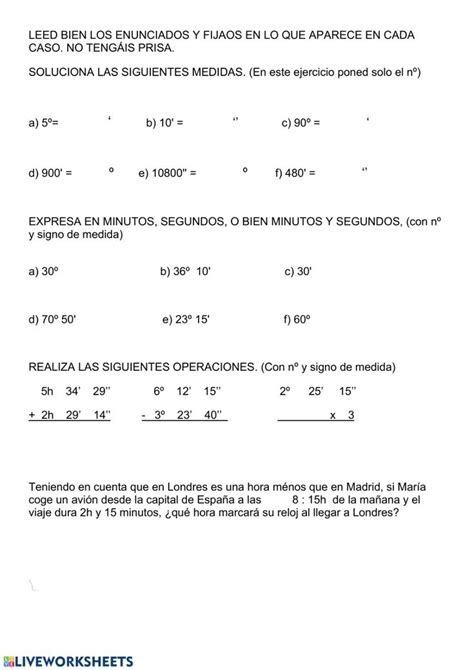 Sistema Sexagesimal Pruebatema9 Worksheet Matematicas Unidades De