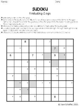 Evaluating Logarithms Odd Sudoku Puzzle By Amusing Algebra TPT