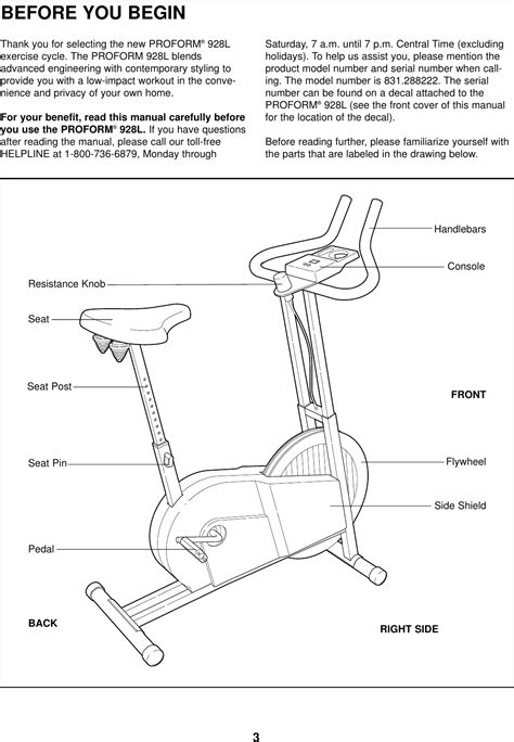Proform 288222 928l Bike Users Manual
