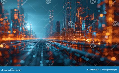 Smart City And Abstract Line And Dot Connect With Gradient Line Design
