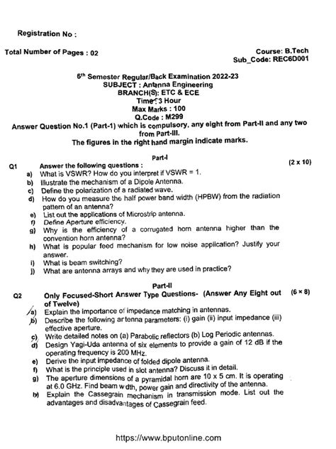 Btech Etc And Ece 6 Sem Antenna Engineering Rec6d001 2023 Pdf