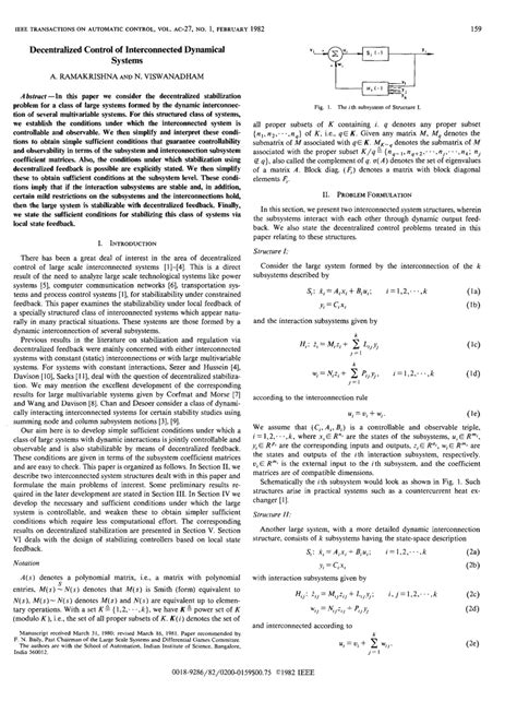 Pdf Decentralized Control Of Interconnected Dynamical Systems