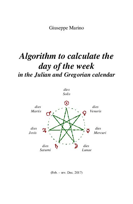 Pdf Algorithm To Calculate The Day Of The Week