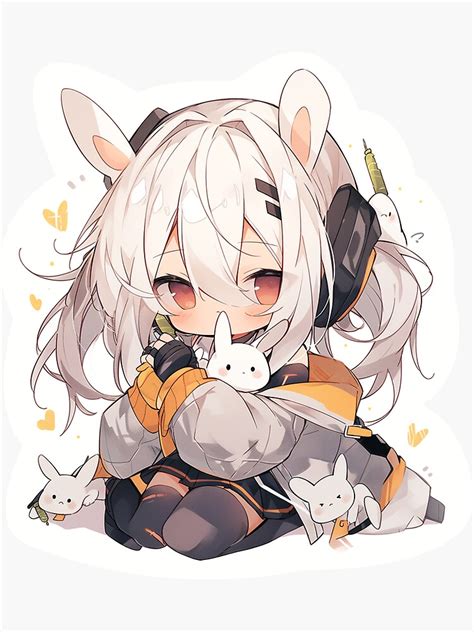 Cute Chibi Anime Rabbit Bunny Girl With Rabbits And Bunnies Sticker