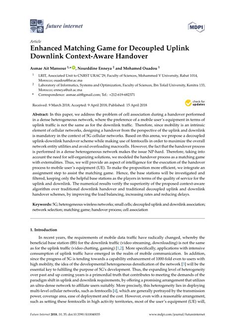 PDF Enhanced Matching Game For Decoupled Uplink Downlink Context Aware Handover