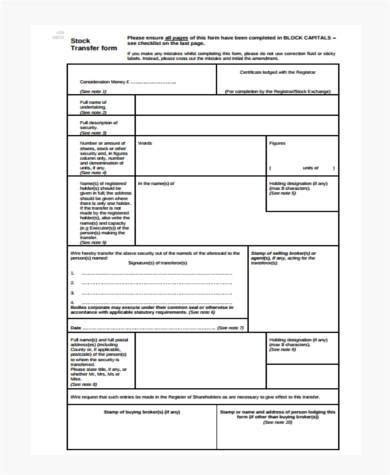 FREE 8 Sample Stock Transfer Forms In PDF MS Word