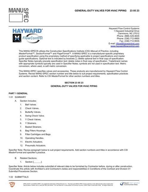 Csi 3 Part Project Specifications Hayward Flow Control