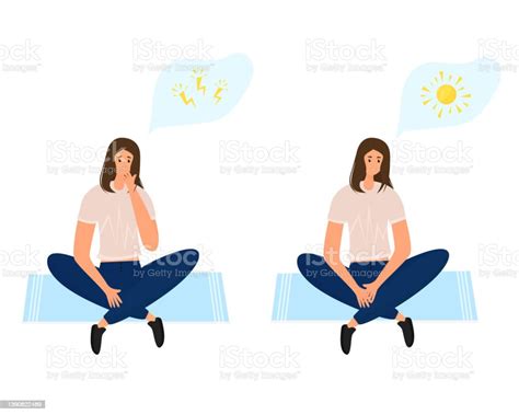 여자는 변하기 쉬운 기분을 가지고 있습니다 나쁘고 좋은 날의 개념 개념에 대한 스톡 벡터 아트 및 기타 이미지 개념 개성 개념 균형 Istock