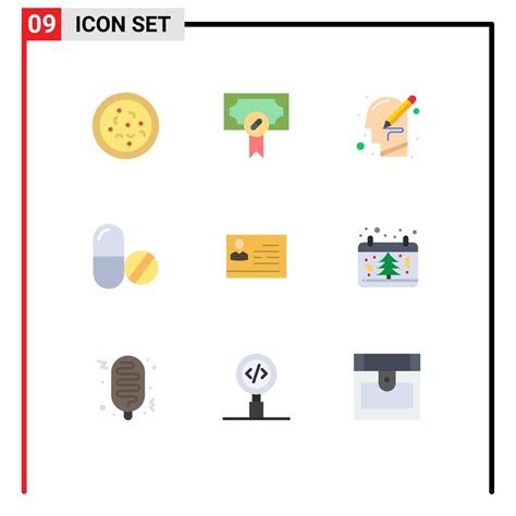 Pictograma Conjunto De 9 9 Sencillo Plano Colores De Licencia Tableta Humano Pastillas Fármaco