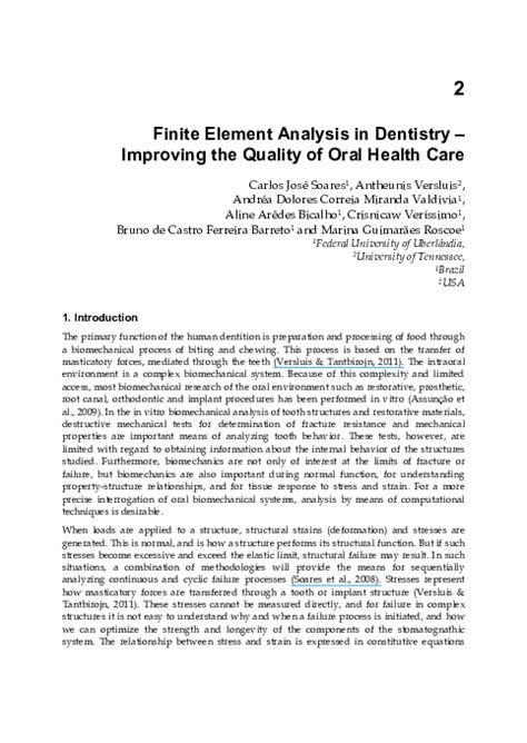 Pdf Finite Element Analysis In Dentistry Improving The Quality Of
