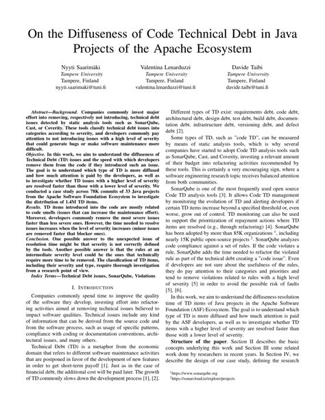 Pdf On The Diffuseness Of Code Technical Debt In Java Projects Of The