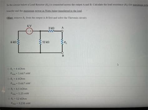 Solved In The Circuit Below A Load Resistor RL Is Chegg Com