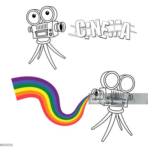 멀티 컬러 빔삼각대에 빈티지 시네마 프로젝터의 실루엣 필름 스트립과 텍스트와 상세한 캠코더 영화제 템플릿 배너 전단지 포스터 티켓에 대한 디자인 요소 세트 영사기에 대한