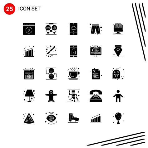 Set Of 25 Commercial Solid Glyphs Pack For Player Dress Clothes Recorder Cloth Weather Editable