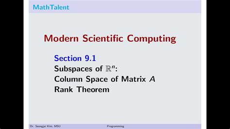 mathtalent programming sec 9 1 subspaces of rn column space of matrix a rank theorem youtube