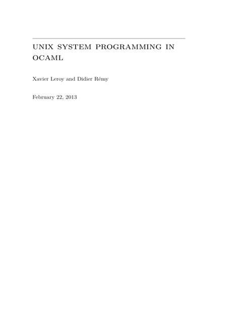 Unix System Programming In Ocaml Course Notes