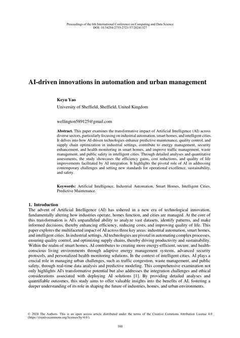 Pdf Ai Driven Innovations In Automation And Urban Management