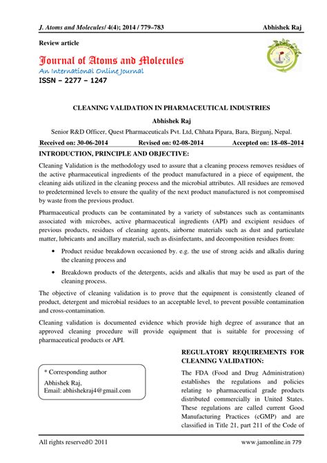 Pdf Cleaning Validation In Pharmaceutical Industries
