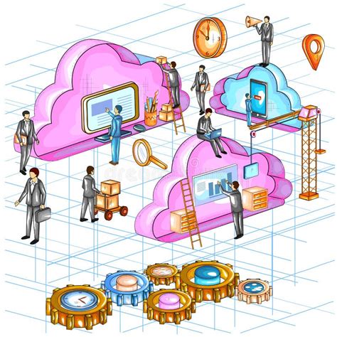 Flat Style 3d Isometric View Of Cloud Computing Network Stock Vector Illustration Of Media