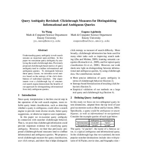 Query Ambiguity Revisited Clickthrough Measures For Distinguishing Informational And Ambiguous