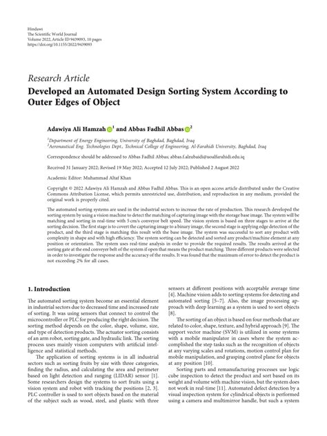 pdf developed an automated design sorting system according to outer edges of object