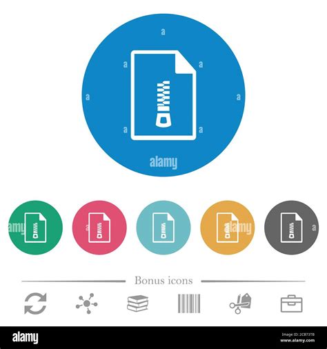 Compressed Document Flat White Icons On Round Color Backgrounds Bonus Icons Included Stock