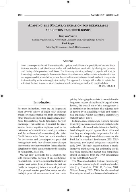 Pdf Adapting The Macaulay Duration For Defaultable And Option Embedded Bonds