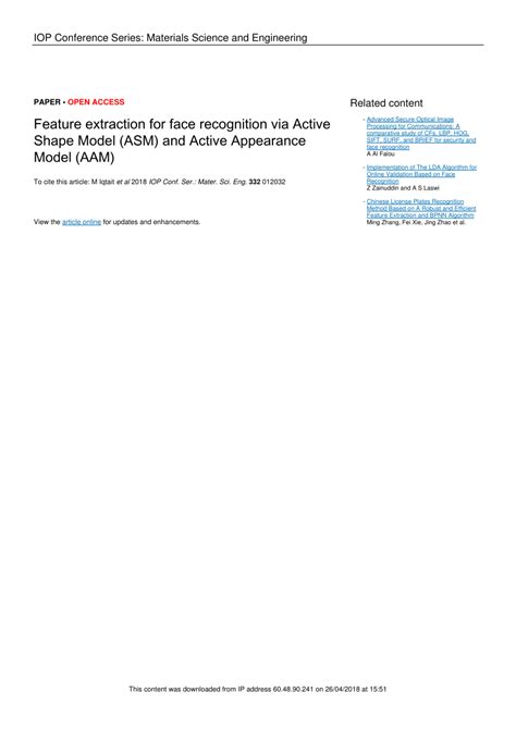 Pdf Feature Extraction For Face Recognition Via Active Shape Model Asm And Active Appearance