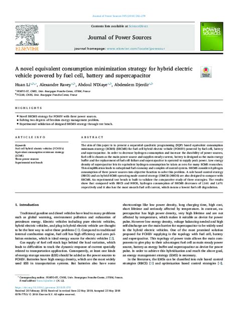 Pdf A Novel Equivalent Consumption Minimization Strategy For Hybrid Electric Vehicle Powered