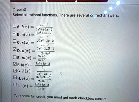 solved select all rational functions there are several correct
