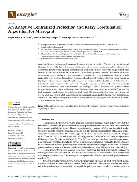 Energies An Adaptive Centralized Protection And Relay Coordination