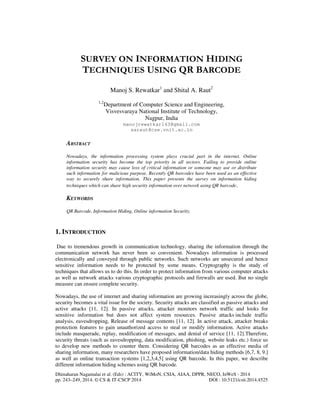 Survey On Information Hiding Techniques Using Qr Barcode PDF Programming Languages Computing
