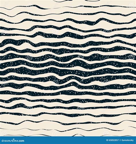 Vector Seamless Navy White Horizontal Hand Drawn Distorted Lines Retro Grunge Pattern Stock
