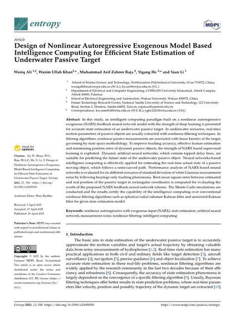 Design Of Nonlinear Autoregressive Exogenous Model Based Pdf Kalman Filter Artificial