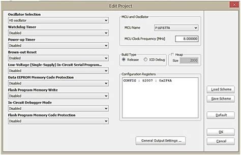configuration bits setting of pic16f877a microcontroller
