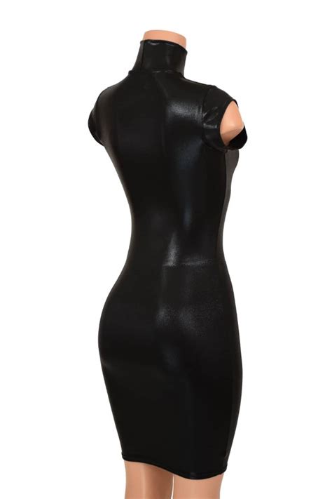Black Mystique Metallic Bodycon Dress With Mini Cap Sleeves Etsy