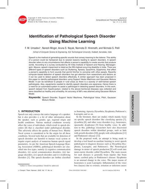 Pdf Identification Of Pathological Speech Disorder Using Machine Learning
