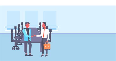 두 사업가 흔들 손 비즈니스 남성 핸드셰이크 계약 개념 성공적인 파트너십 회의 회의실 인테리어 전체 길이 수평 가정의 방에 대한 스톡 벡터 아트 및 기타 이미지 Istock