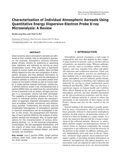 Pdf Characterization Of Individual Atmospheric Aerosols Using Quantitative Energy Dispersive